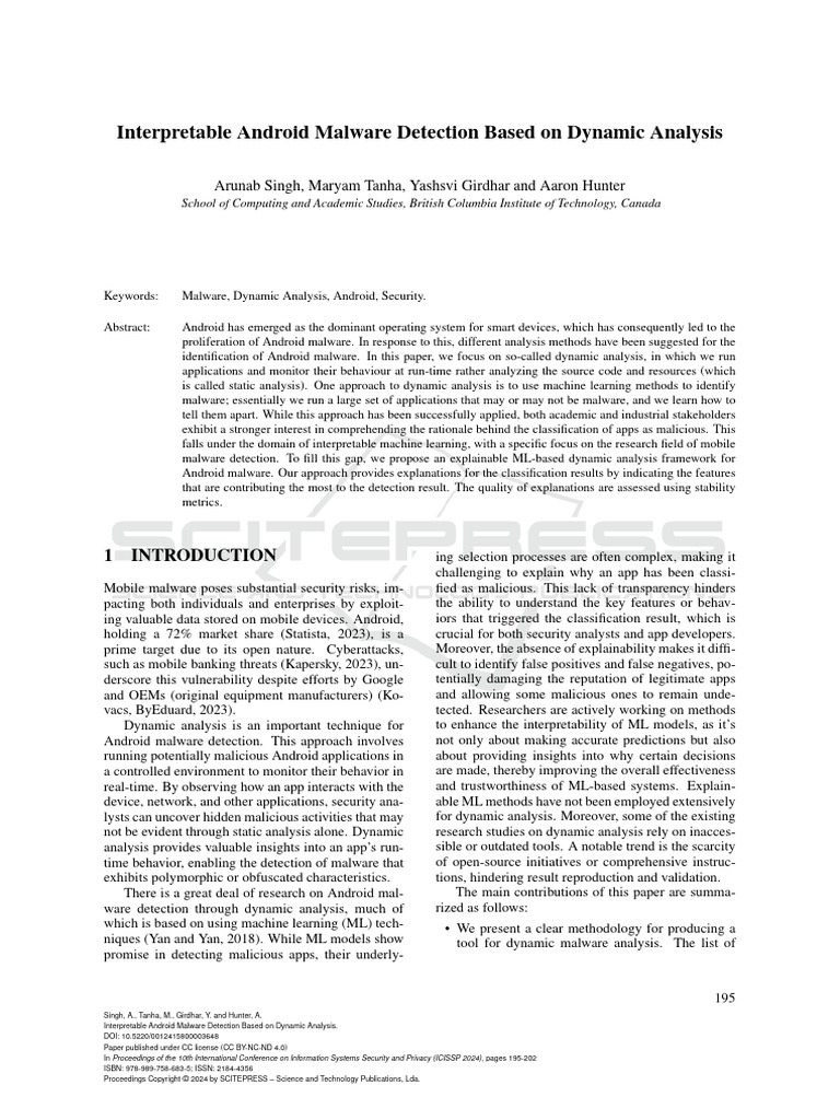Interpretable Android Malware Detection Based On Dynamic Analysis Pdf