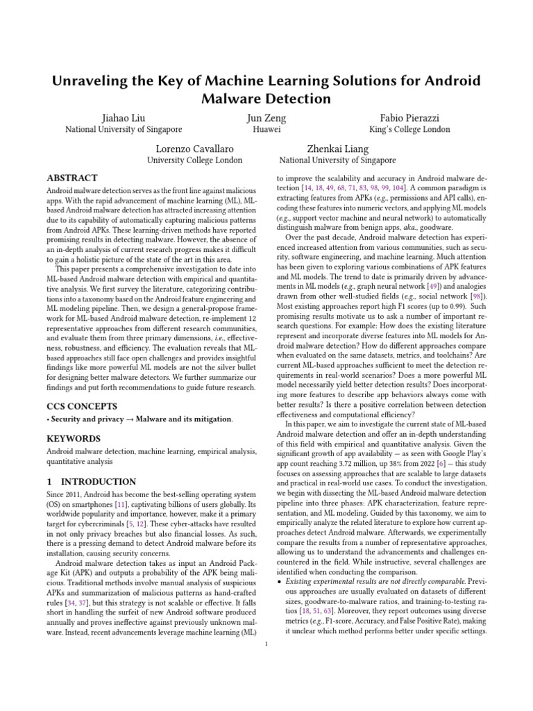 Unraveling The Key of Machine Learning Solutions For Android | PDF