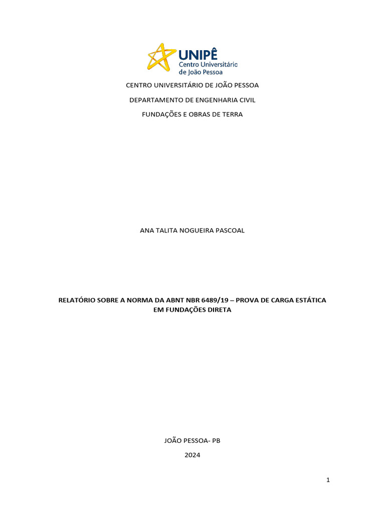 Fundações Resumo Abnt NBR 6489 | PDF | Brazil | International ...