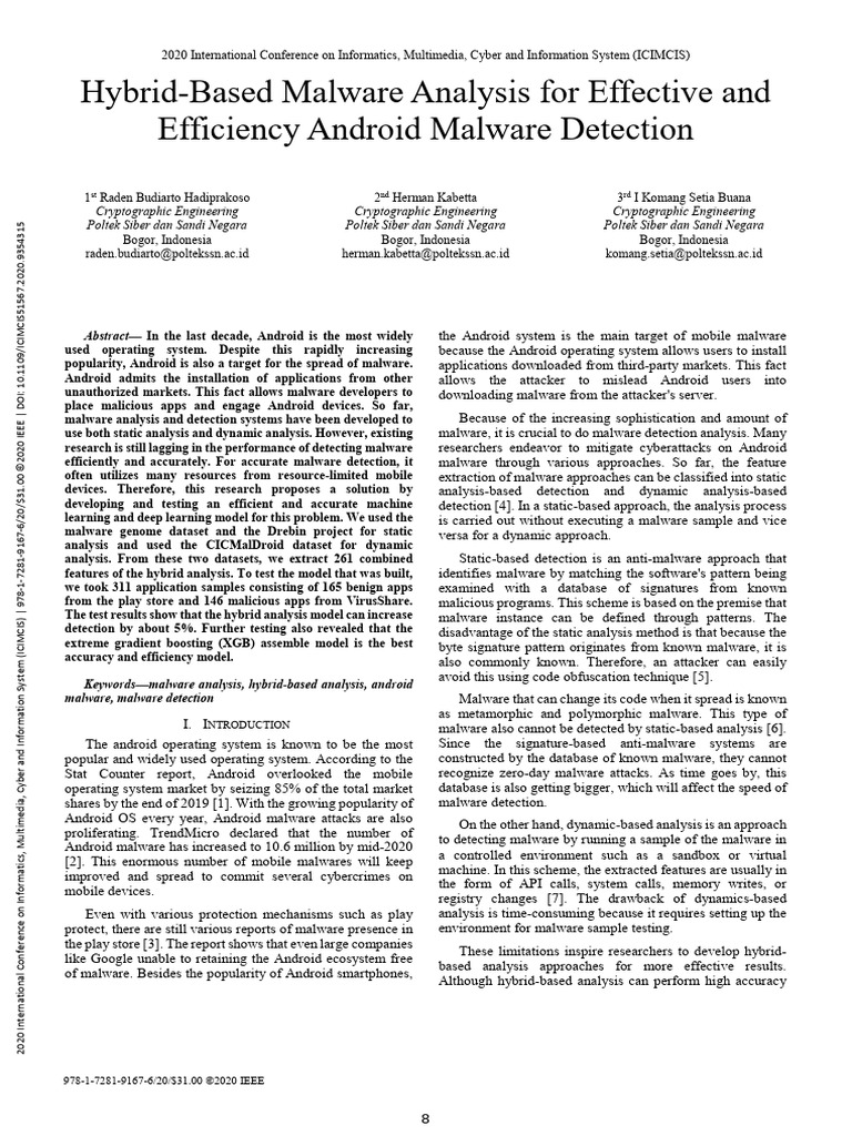 Hybrid Based Malware Analysis For Effective And Efficiency Android Malware Detection Pdf