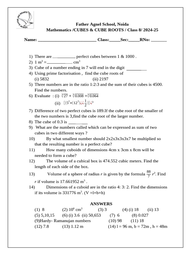Cube&cube Roots - Worksheet | PDF
