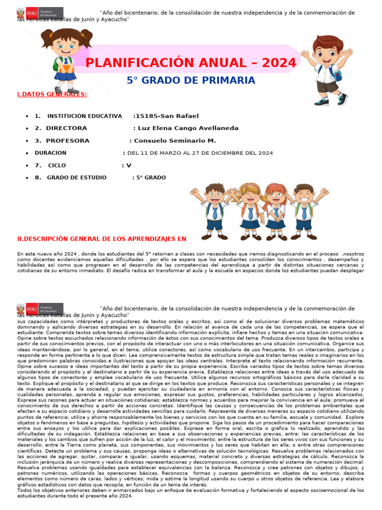 5° Planif. Anual 2024-I.e.15185 | PDF