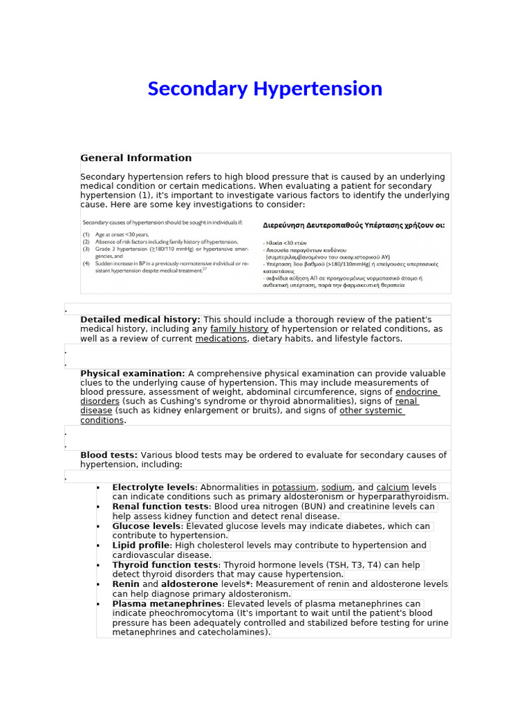 Secondary Hypertension | PDF | Hypertension | Kidney