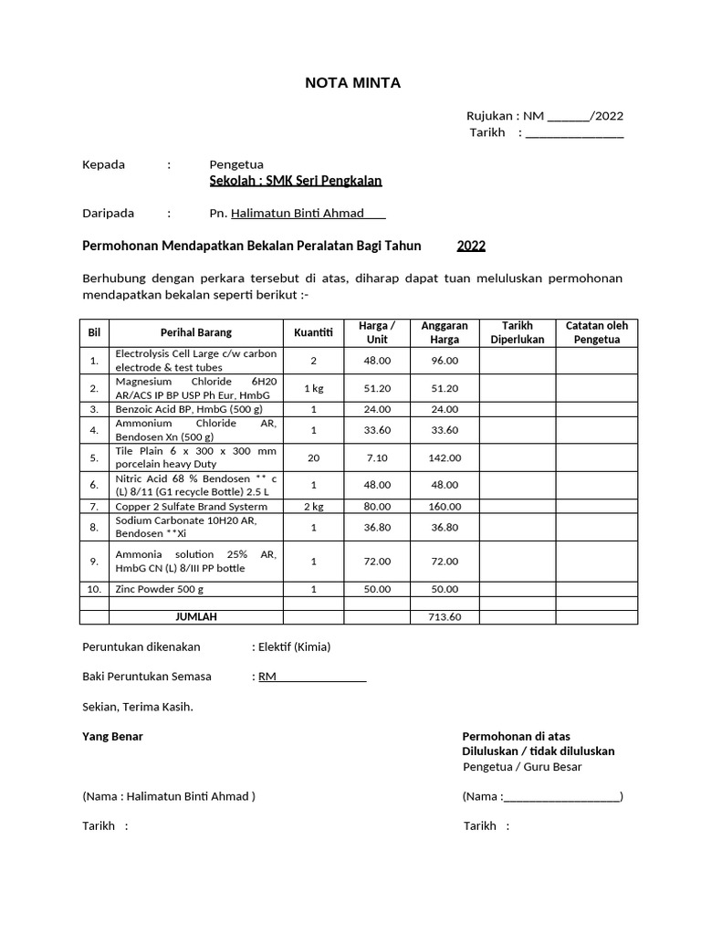 Nota Minta 2022 | PDF