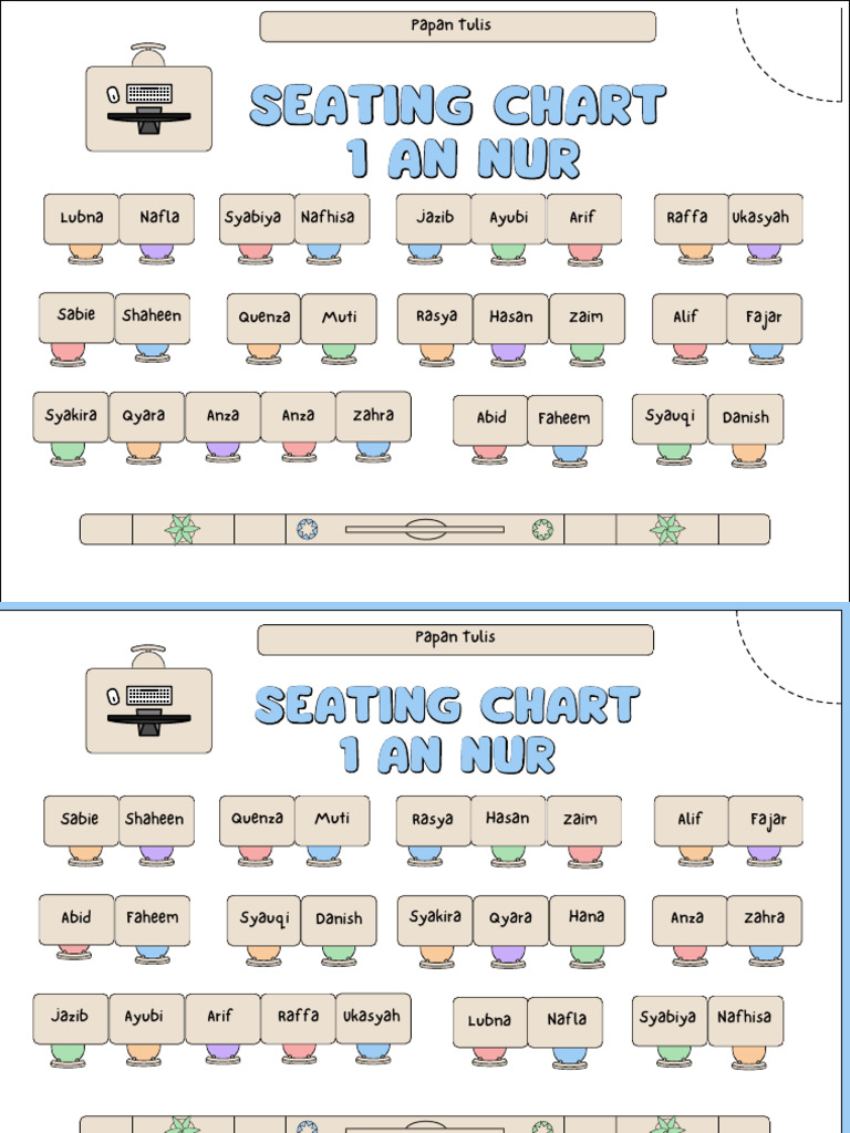 Seating Chart Printable Document in Colorful Illustrated Style | PDF