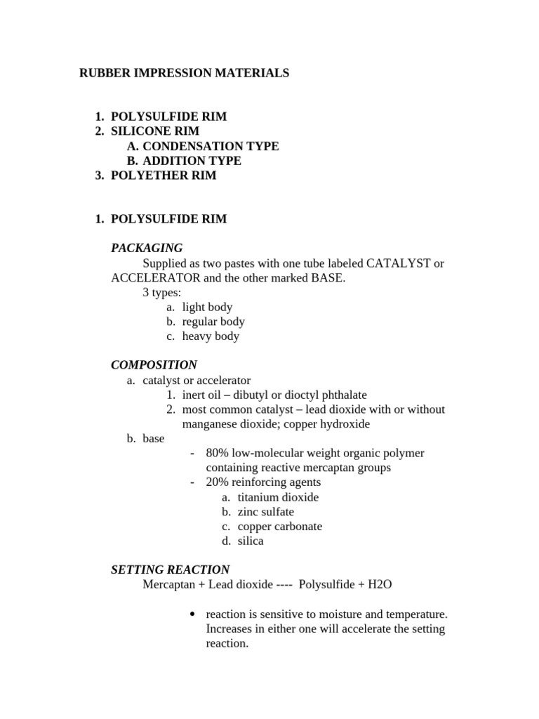 Rubber Impression Materials | PDF