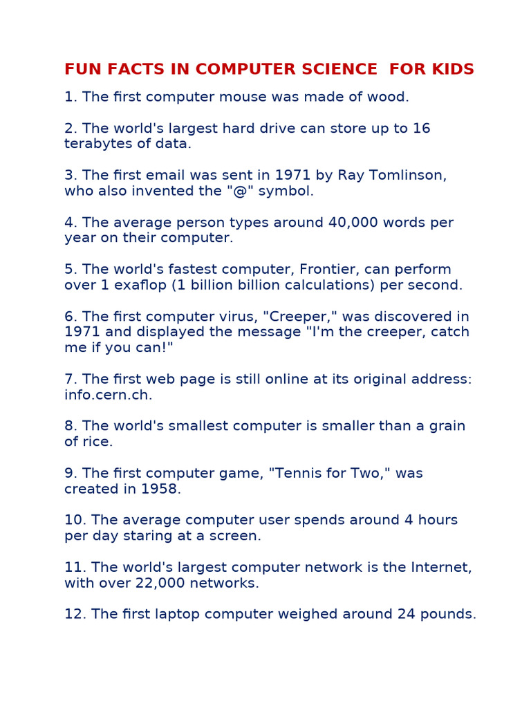 Fun Facts About Computers For Kids | PDF