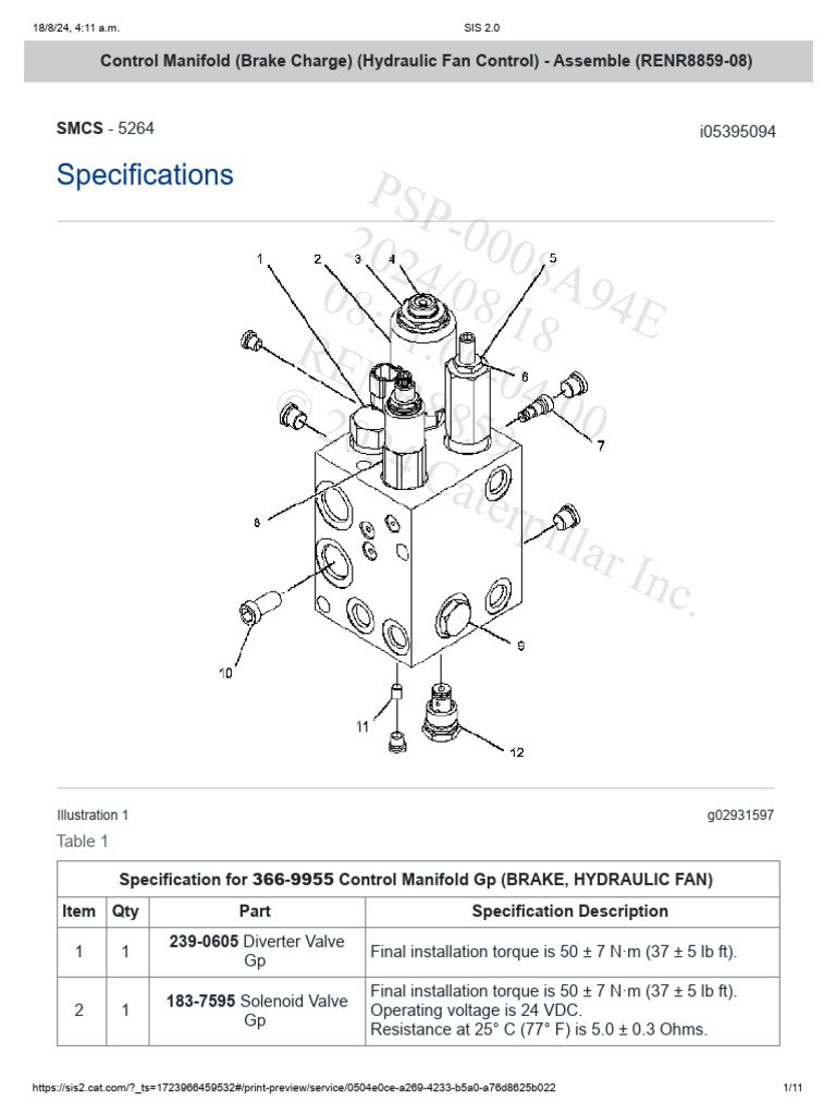 Control Manifold (Brake Charge) (Hydraulic Fan Control) - Assemble ...