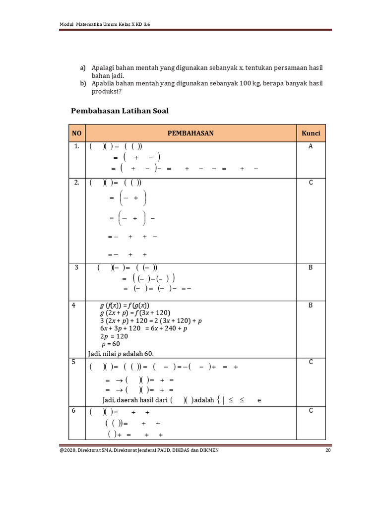 Jawaban KD 3.6 MTK Wajib KLS X | PDF