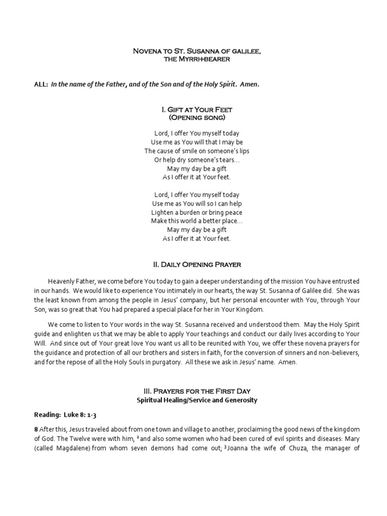 Novena To ST Susanna of Galilee First Day | PDF