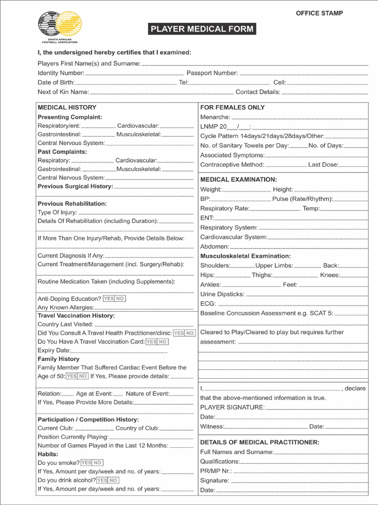 SAFA Player Medical Form - 2021 | PDF