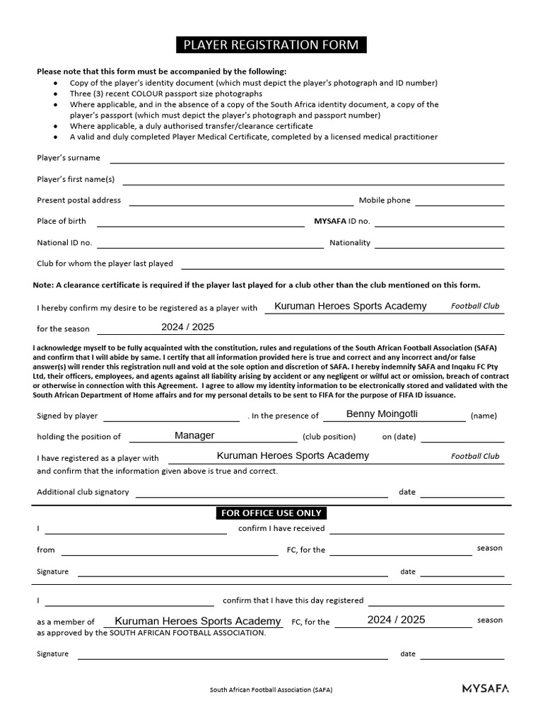 2020 Mysafa Senior Registration Form | PDF | Identity Document | Passport