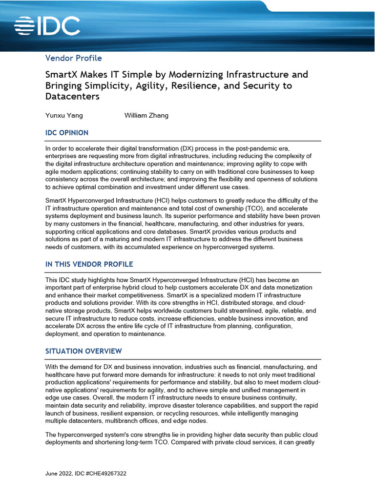 SmartX Makes IT Simple IDC Vendor Profile | PDF