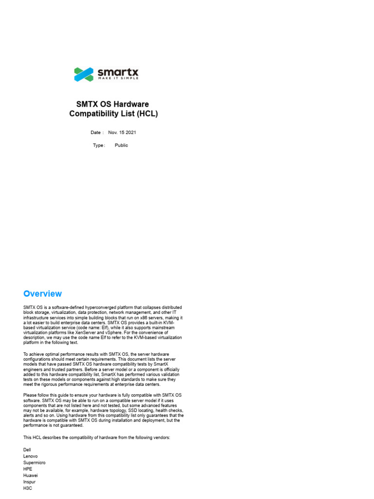 SMTX OS Hardware Compatibility List | PDF