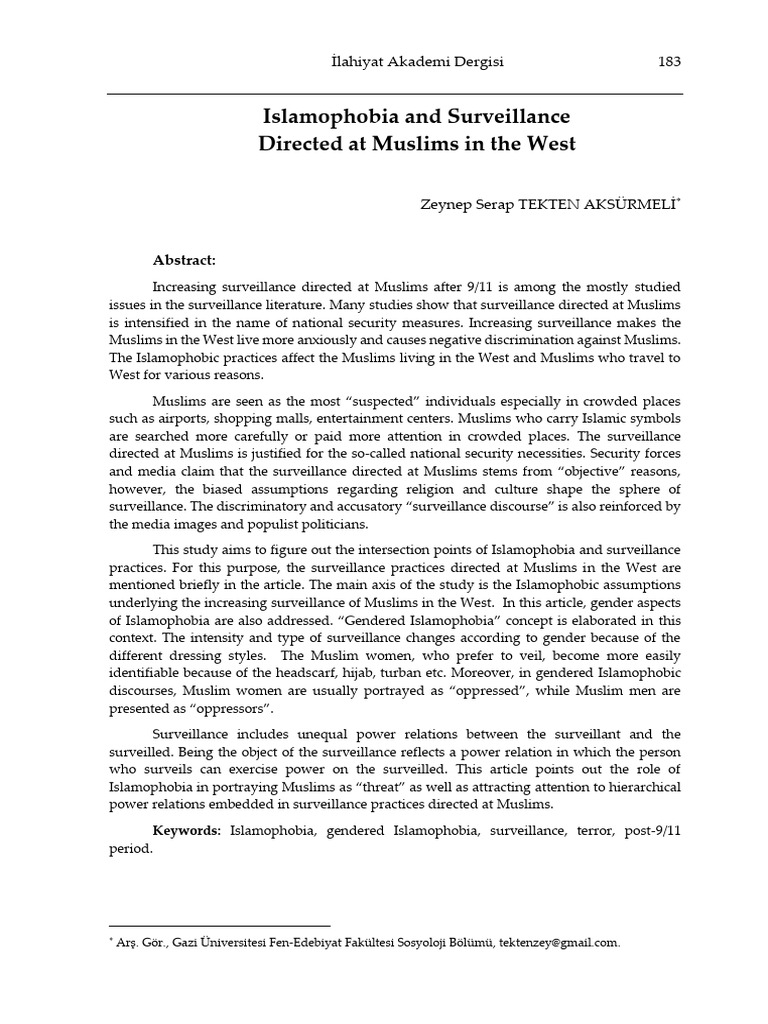 Islamophobia and Surveillance Directed at Muslims in The West (#376328 ...