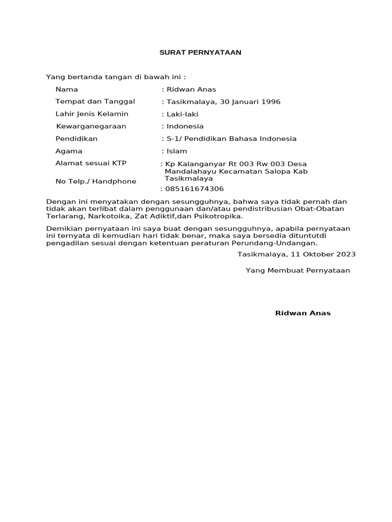 PERNYATAAN Nafza | PDF