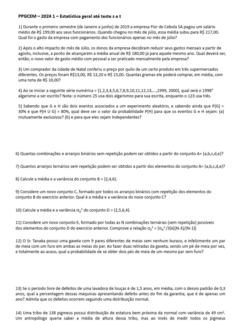 Lista II PPGEM 2024 1 | PDF