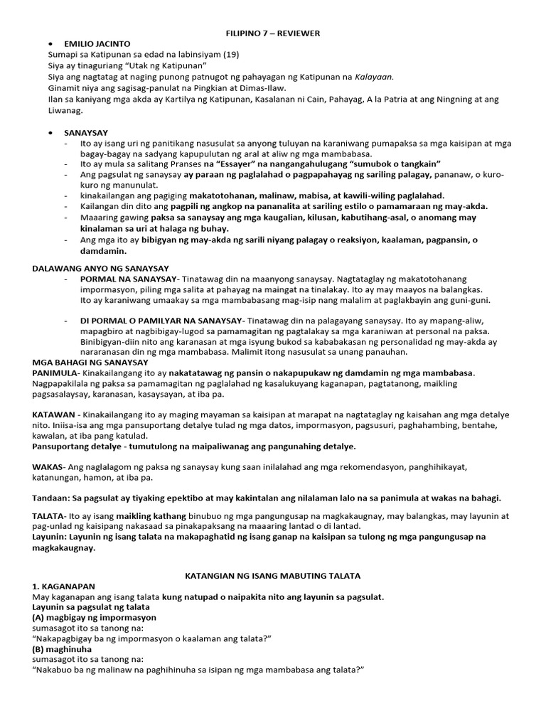 FILIPINO 7 3rd Periodical Exam Reviewer | PDF