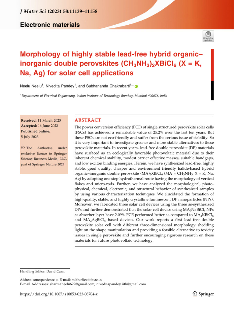 Morphology of Highly Stable Lead-Free Hybrid Organic - Inorganic Double ...