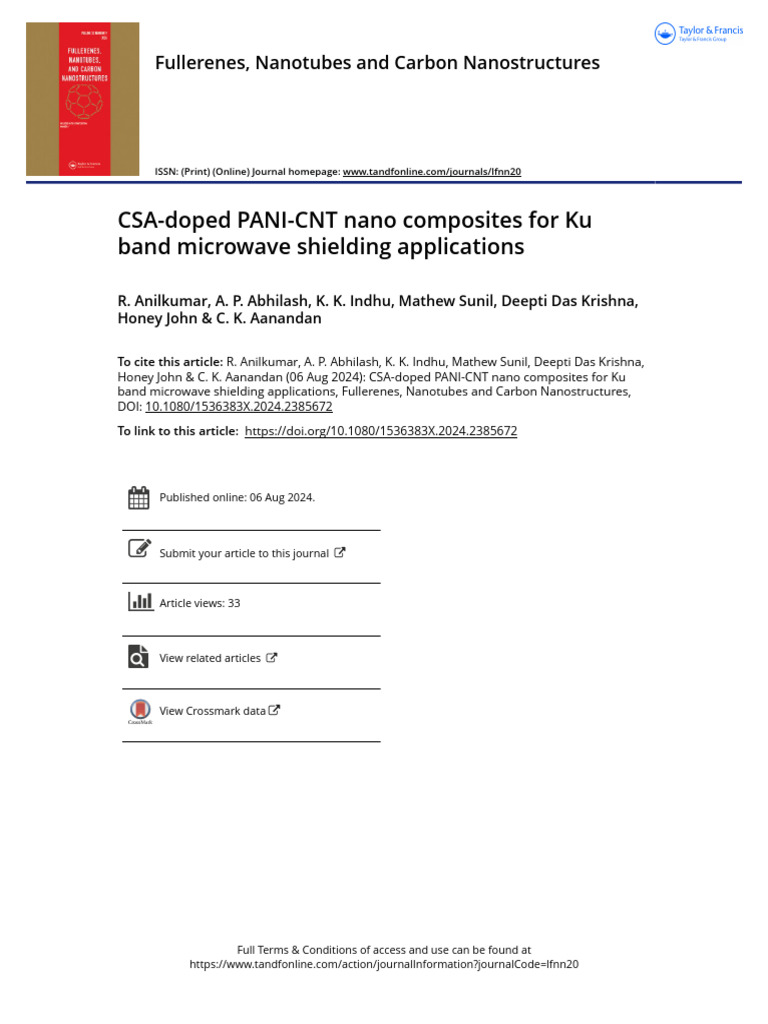 CSA-doped PANI-CNT Nano Composites For Ku Band Microwave Shielding ...