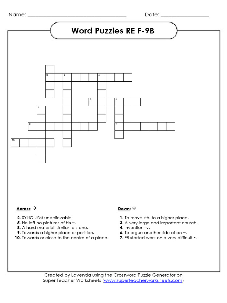 Super Teacher Worksheets Word Puzzles RE F-9B | PDF
