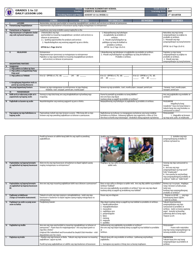 DLL - Epp 5 - Q4 - W1 | PDF