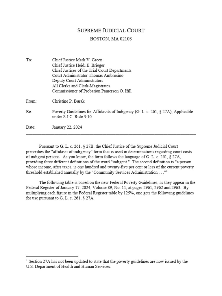 2024 Poverty Guidelines For Affidavits of Indigency | PDF