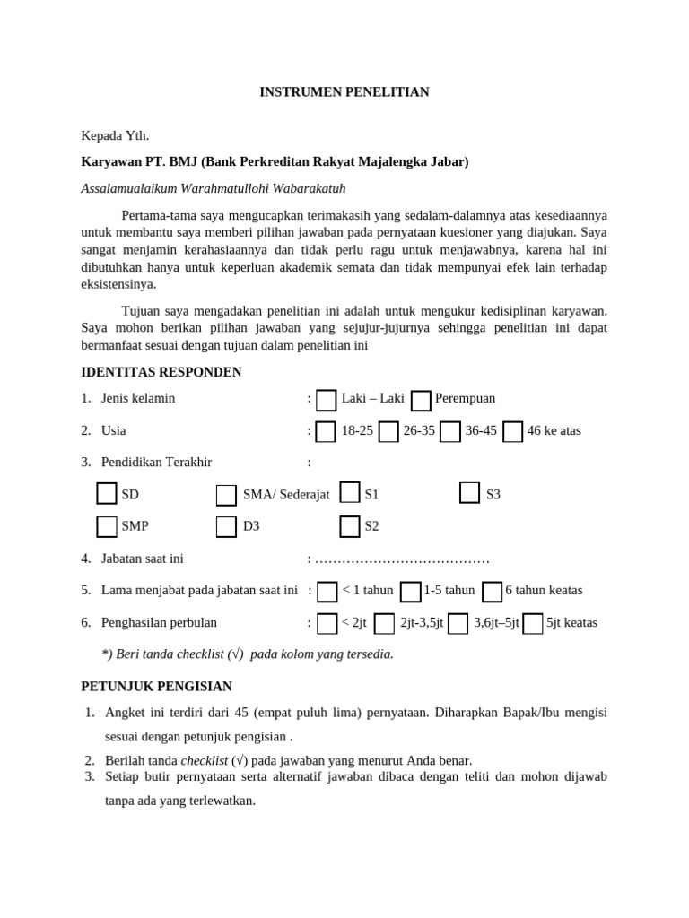 Instrumen Penelitian | PDF