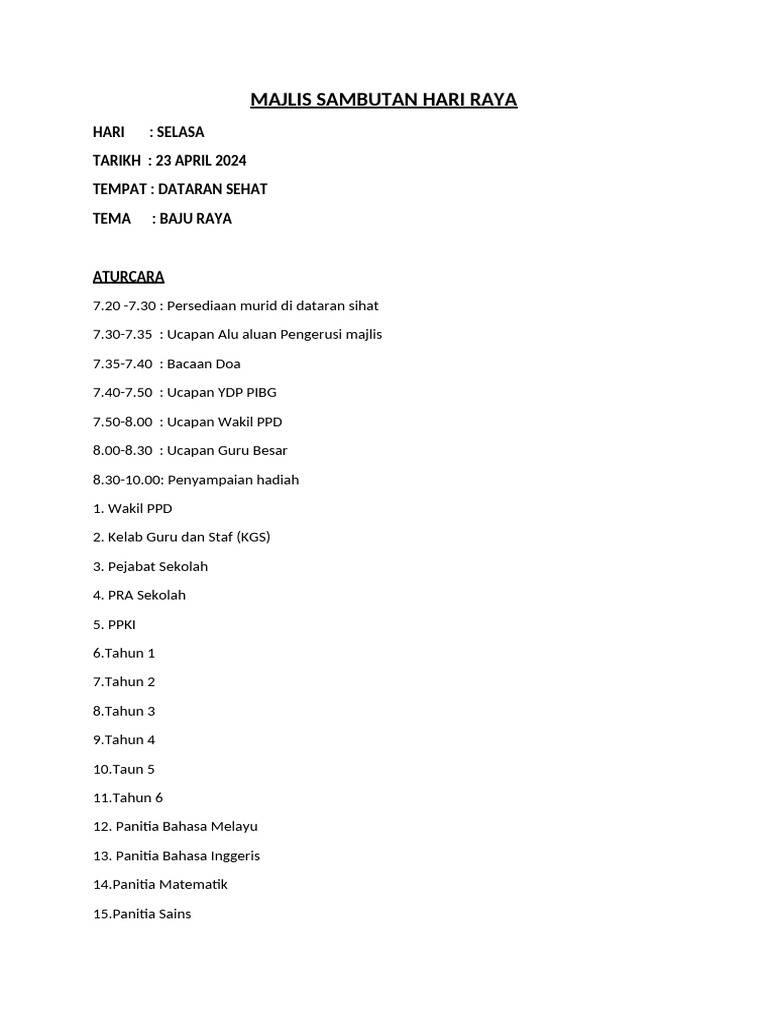 Ahli Jawatan Kuasa Kerja Sambutan Hari Raya 2024 | PDF