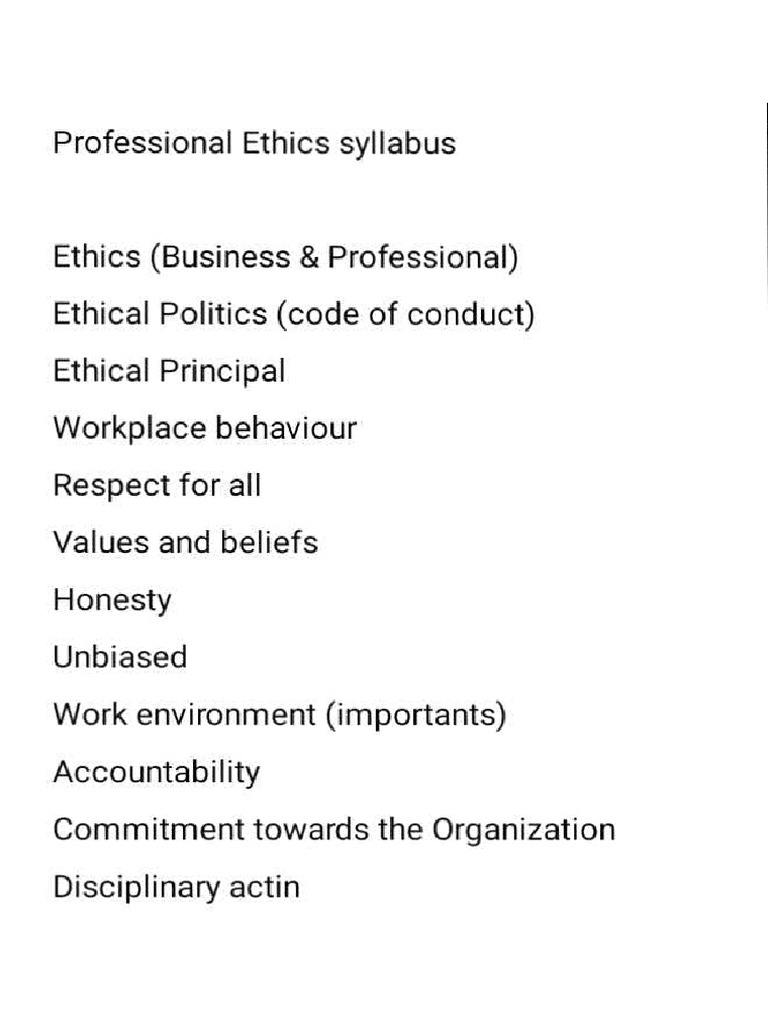 Professional Ethics Syllabus | PDF