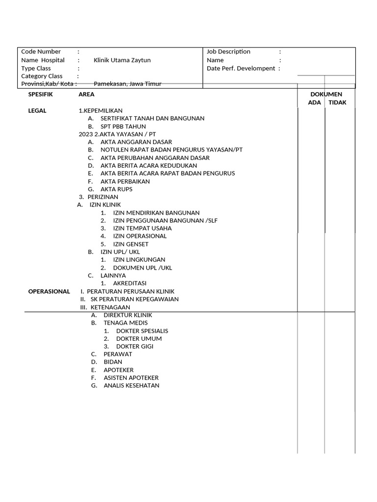 Form Assesment Klinik Utama Zaytun | PDF