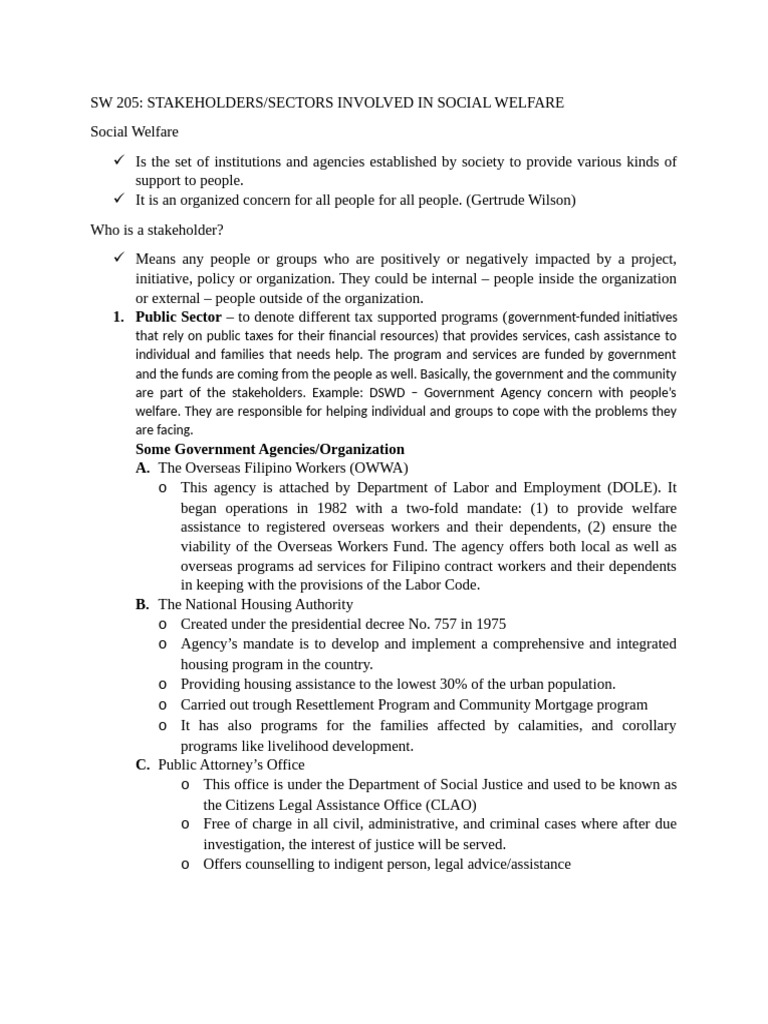 Stakeholders in Social Welfare Systems | PDF | Welfare | Employment