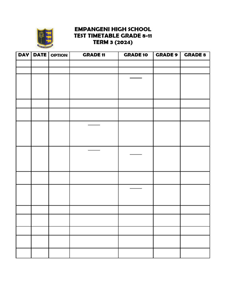 Test Timetable Term 3 (2024) | PDF