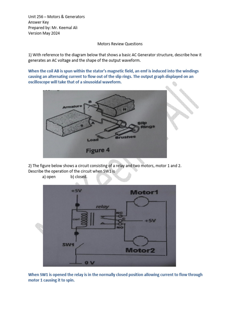 Motors Review Questions - Answer Key | PDF