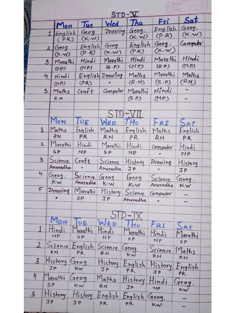 Time Table STD 5th To 10th | PDF