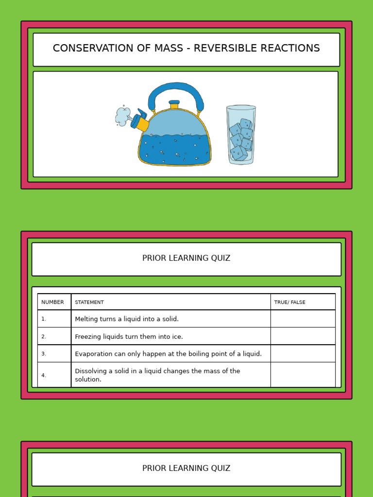 Conservation of Mass in Reversible Reactions in Green and Pink ...