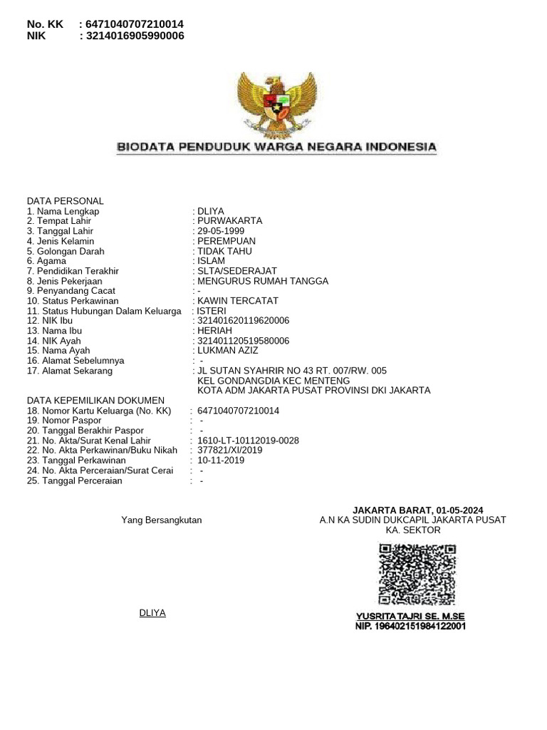 No. KK: 6471040707210014 NIK: 3214016905990006 | PDF