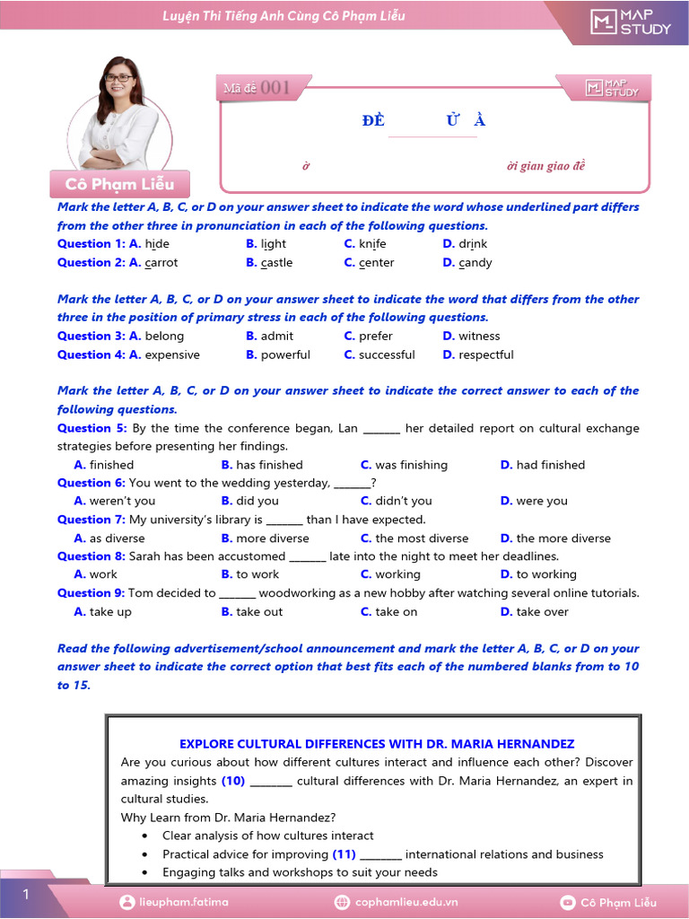 ĐỀ THI THỬ LẦN 5 THEO FORM MINH HỌA - DÀNH CHO HS 2K7 8 9 | PDF