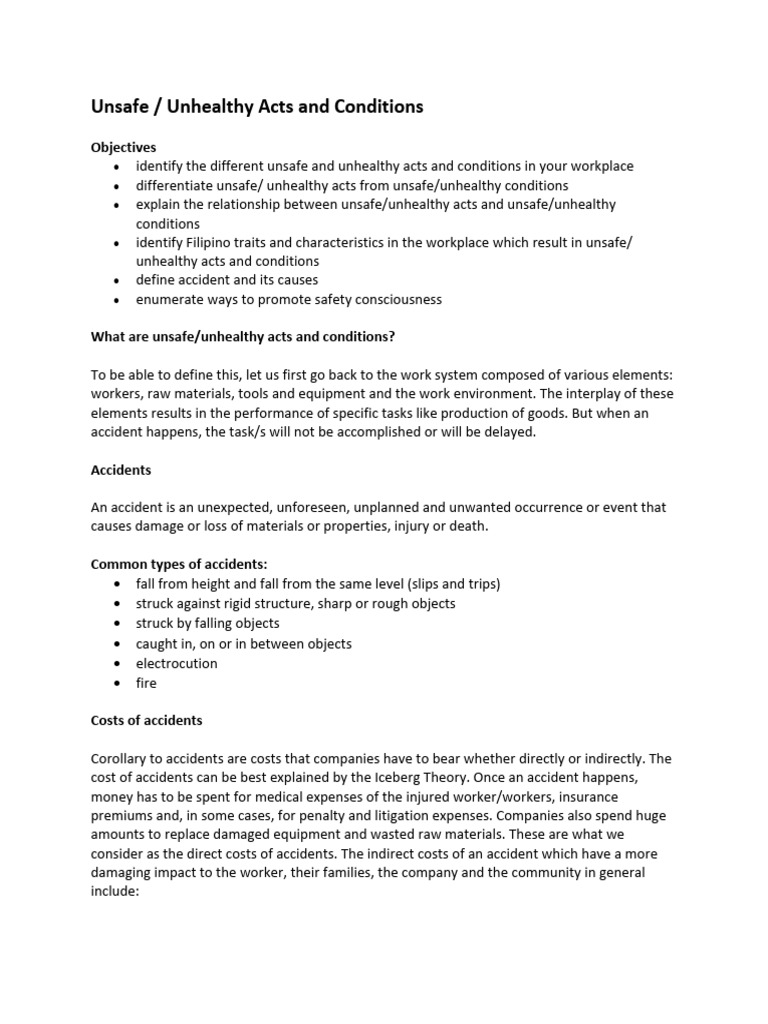 Unsafe - Unhealthy Acts and Conditions | PDF