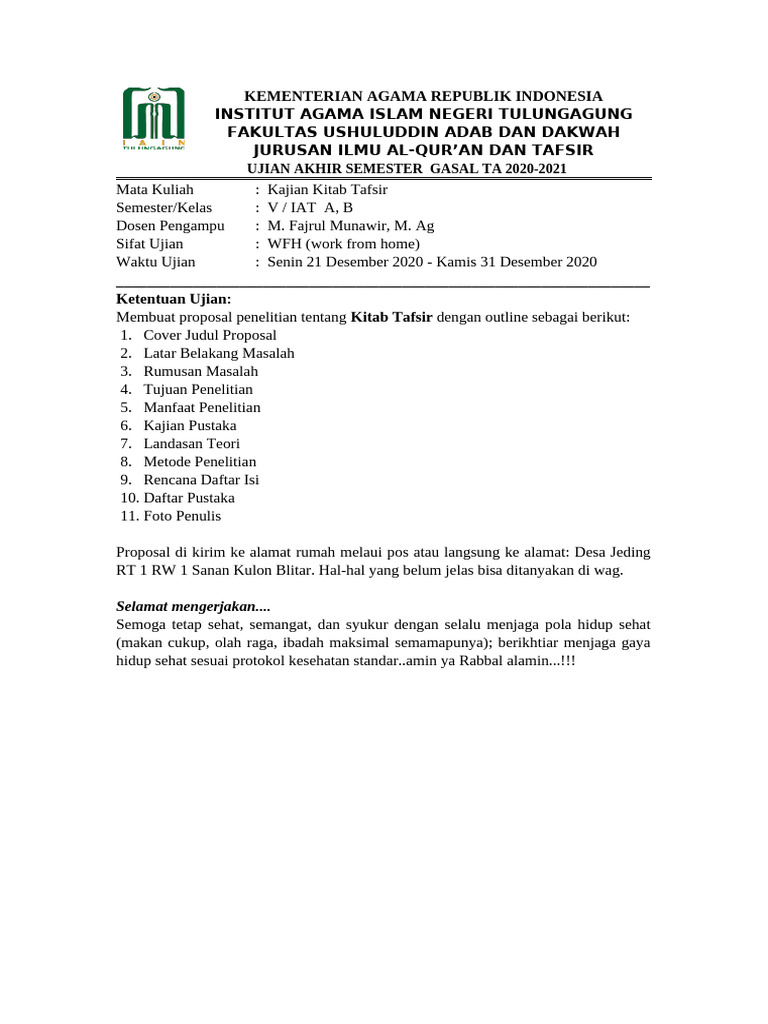 UAS Kajian Kitab Tafsir IAT V AB, M. Fajrul Munawir | PDF