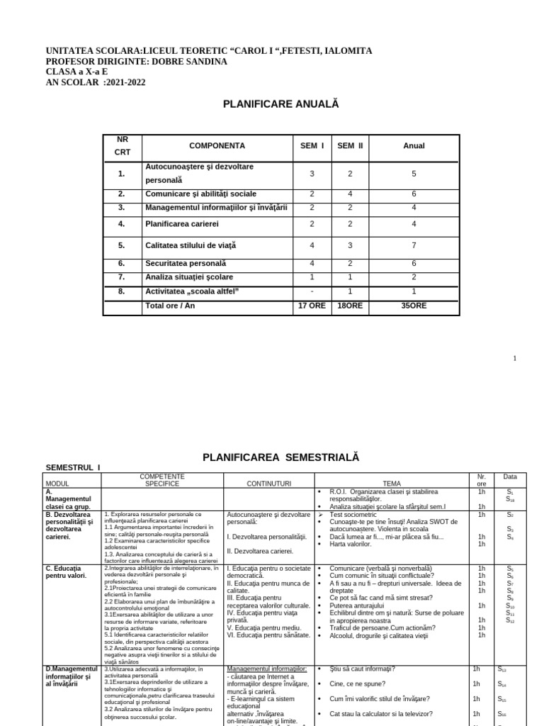 1 Planificare Dirigentie 9e | PDF