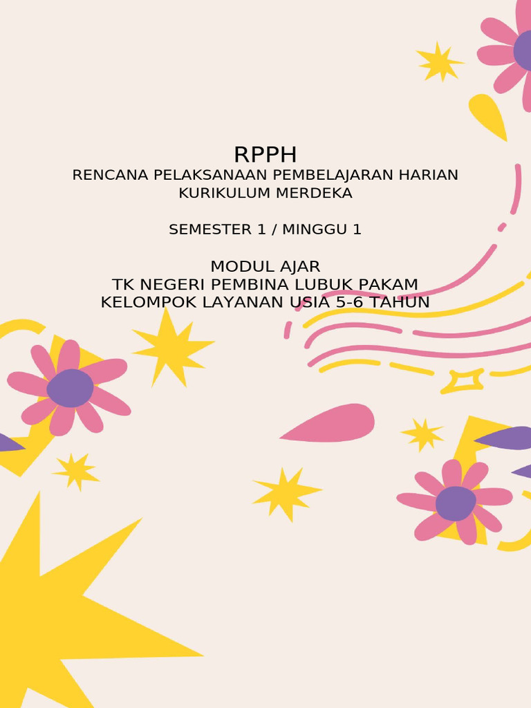 Modul Ajar RPPH TK B 5 6 Tahun Kurmer Smt1 Minggu 01 TKNP | PDF