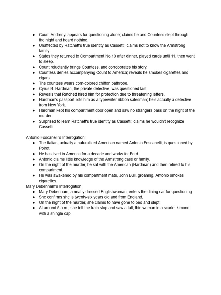 Murder On Orient Express Summary | PDF