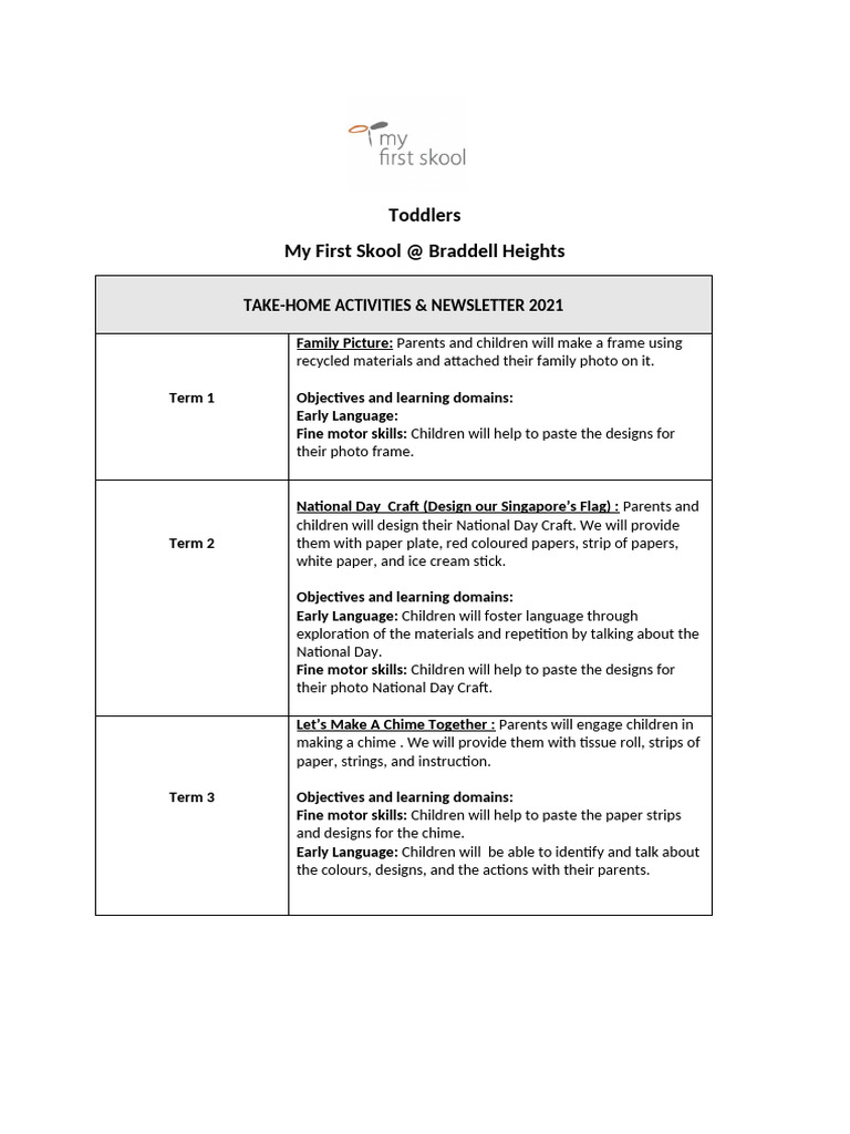 Take Home Activities Toddler 2021 | PDF