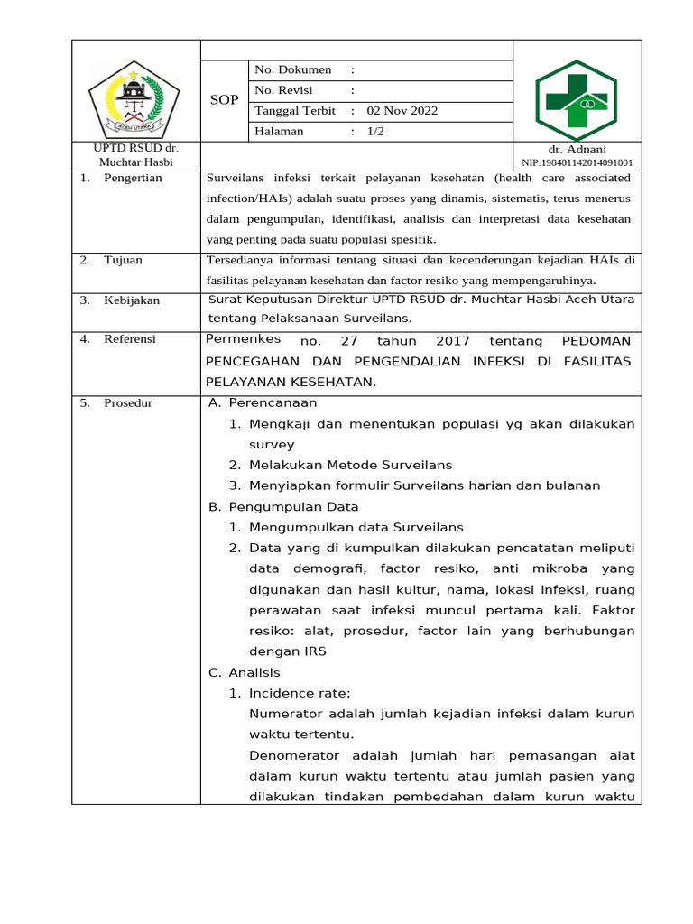 Sop Pelaksanaan Surveilans | PDF