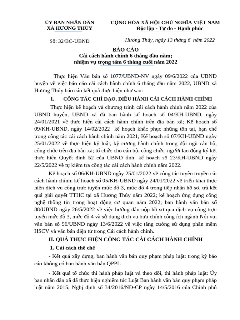 32 Bao Cao CCHC 6 Thang Dau Nam 2022 | PDF