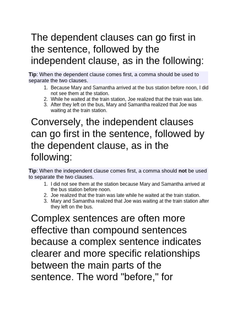 Tip: When The Dependent Clause Comes First, A Comma Should Be Used To | PDF