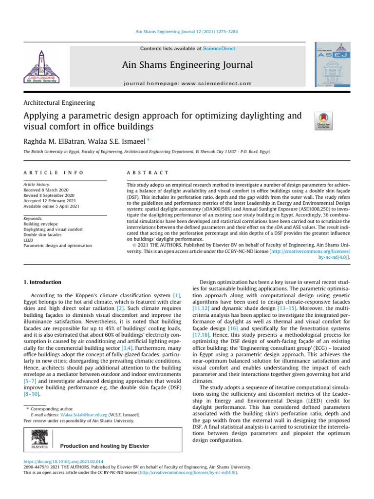 Ain Shams Engineering Journal: Raghda M. Elbatran, Walaa S.E. Ismaeel | PDF