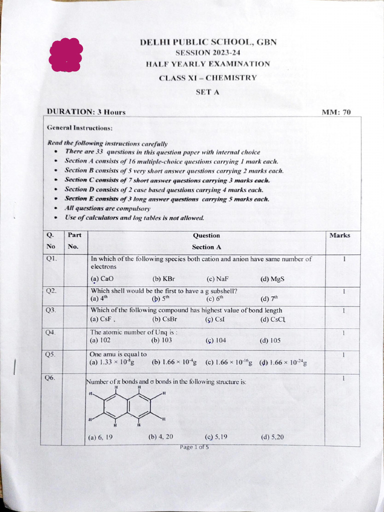 CL-11-Chemistry - PRACTICE PAPER-1 | PDF