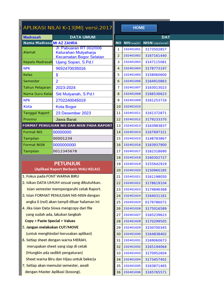 Rapot Kelas 1 Semester 2 2024 | PDF